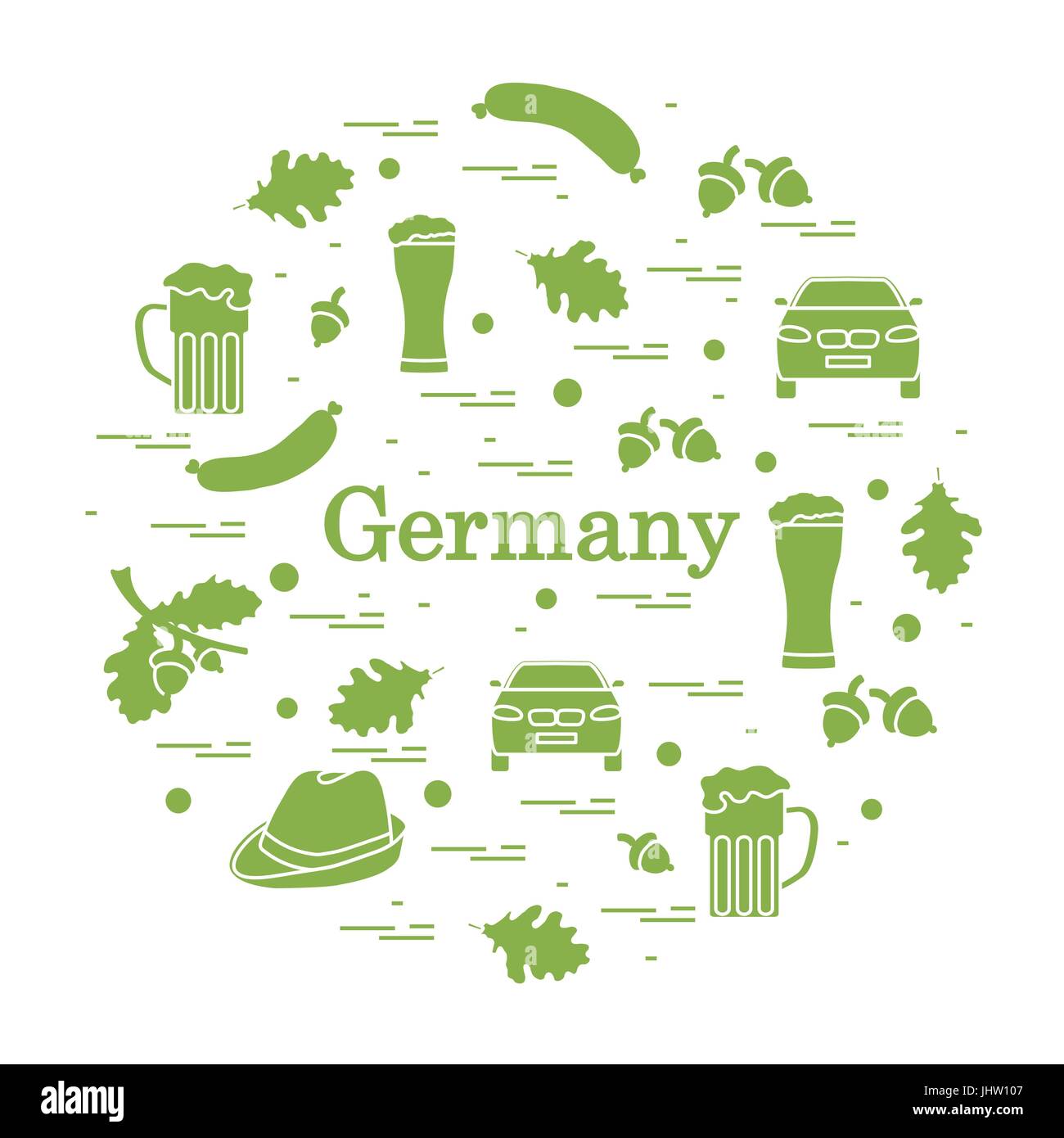 Vector illustration with various symbols of Germany arranged in a ...