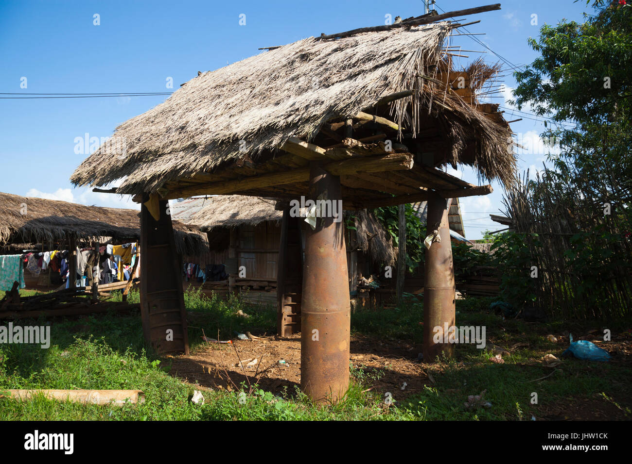 Deadly harvest left over from the Vietnam War. Rusting American cluster ...