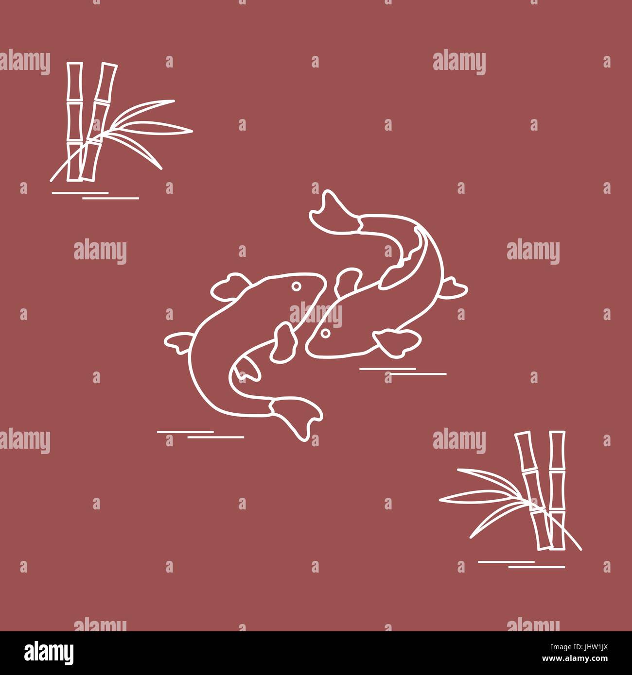 Stylized icon of two carp koi and bamboo. Travel and leisure. Design ...