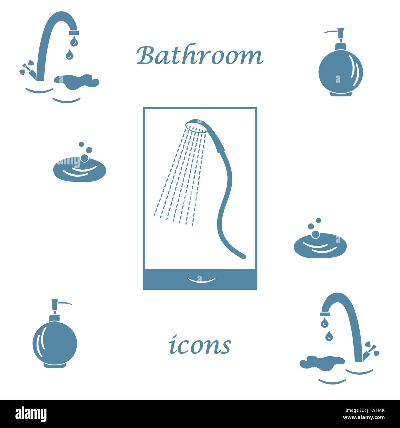 Set of vector illustrations of variety bathroom elements: faucet ...