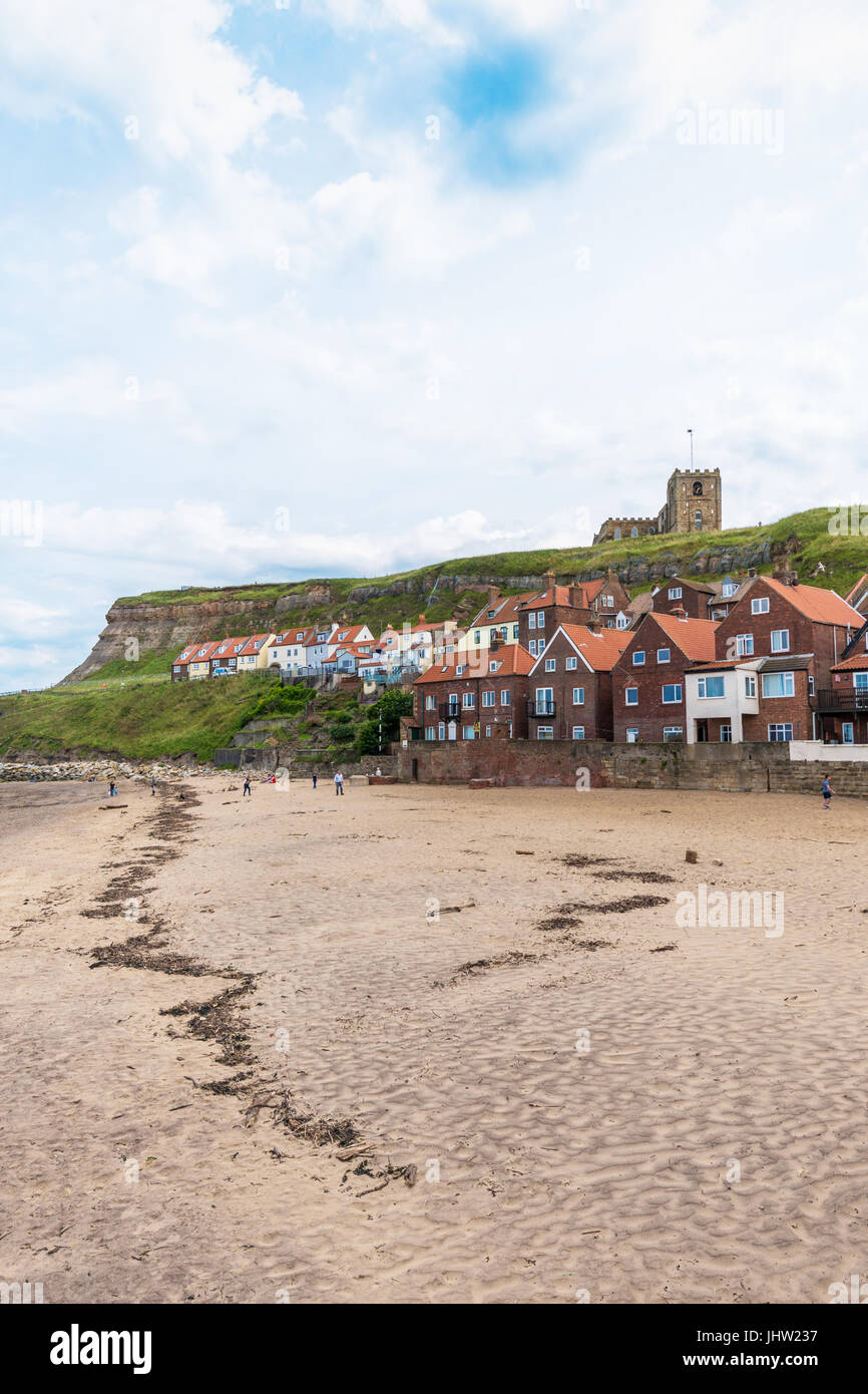 Whitby abbey on East Cliff, Whitby harbour, North Yorkshire. UK Stock ...