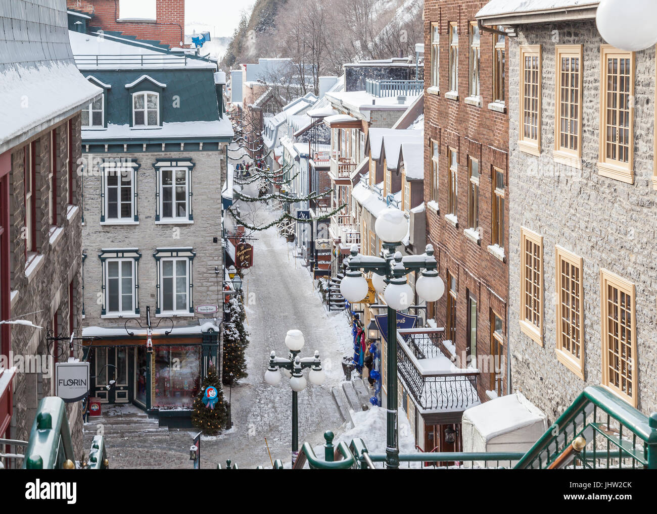 QUEBEC CITY, CANADA - February 14, 2016: View of the street in Old ...