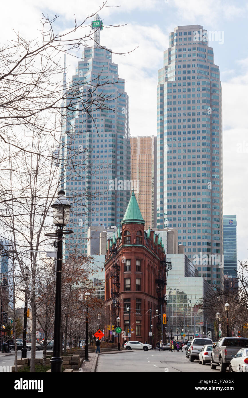 Red-brick Gooderham Building with new buildings in background on ...