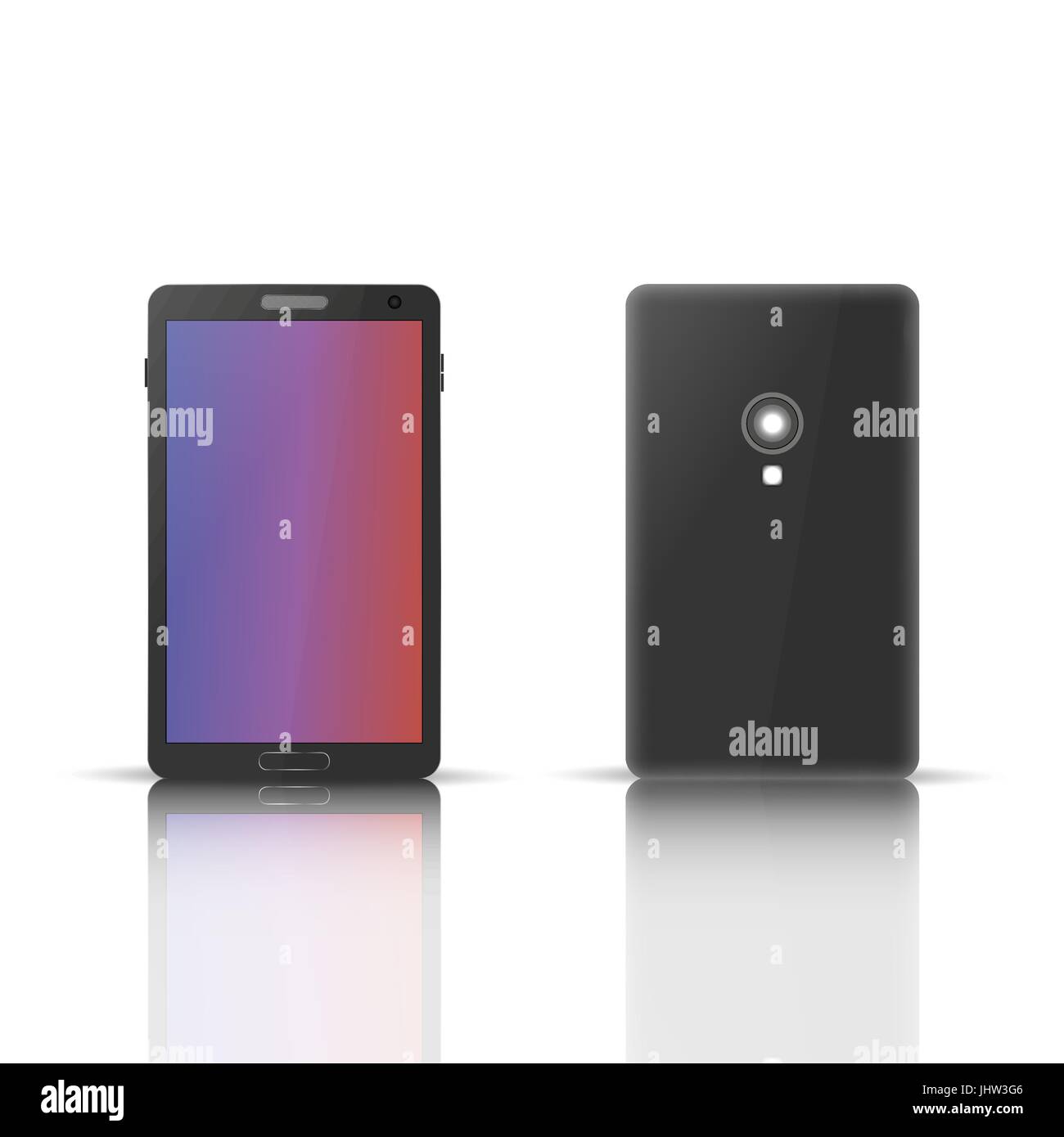 Photorealistic mobile phone with a mirror reflection, isolated on white ...