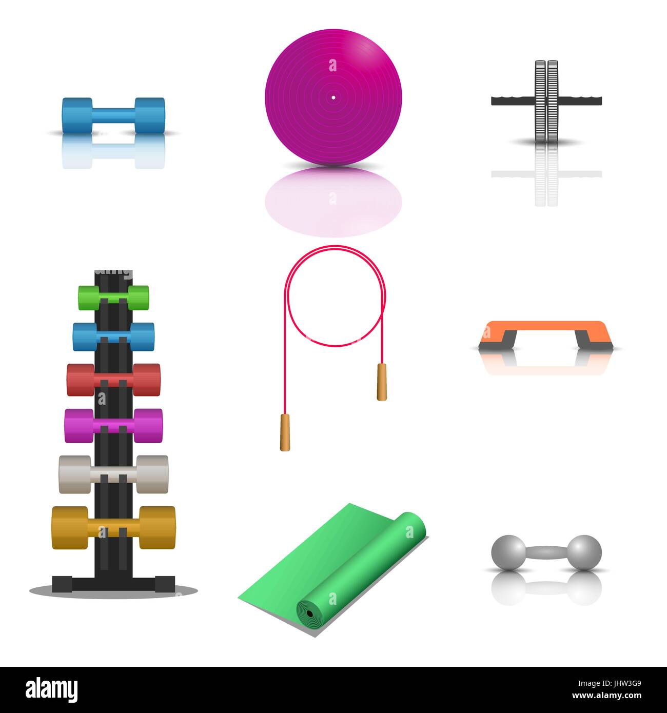 Sports icons with mirror reflection isolated on white background ...