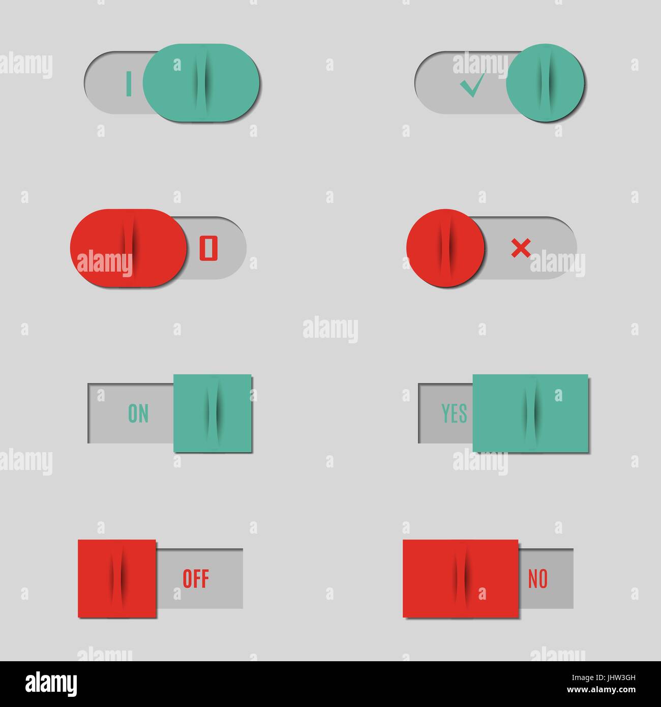 Set of different buttons and switches, web interface design elements ...