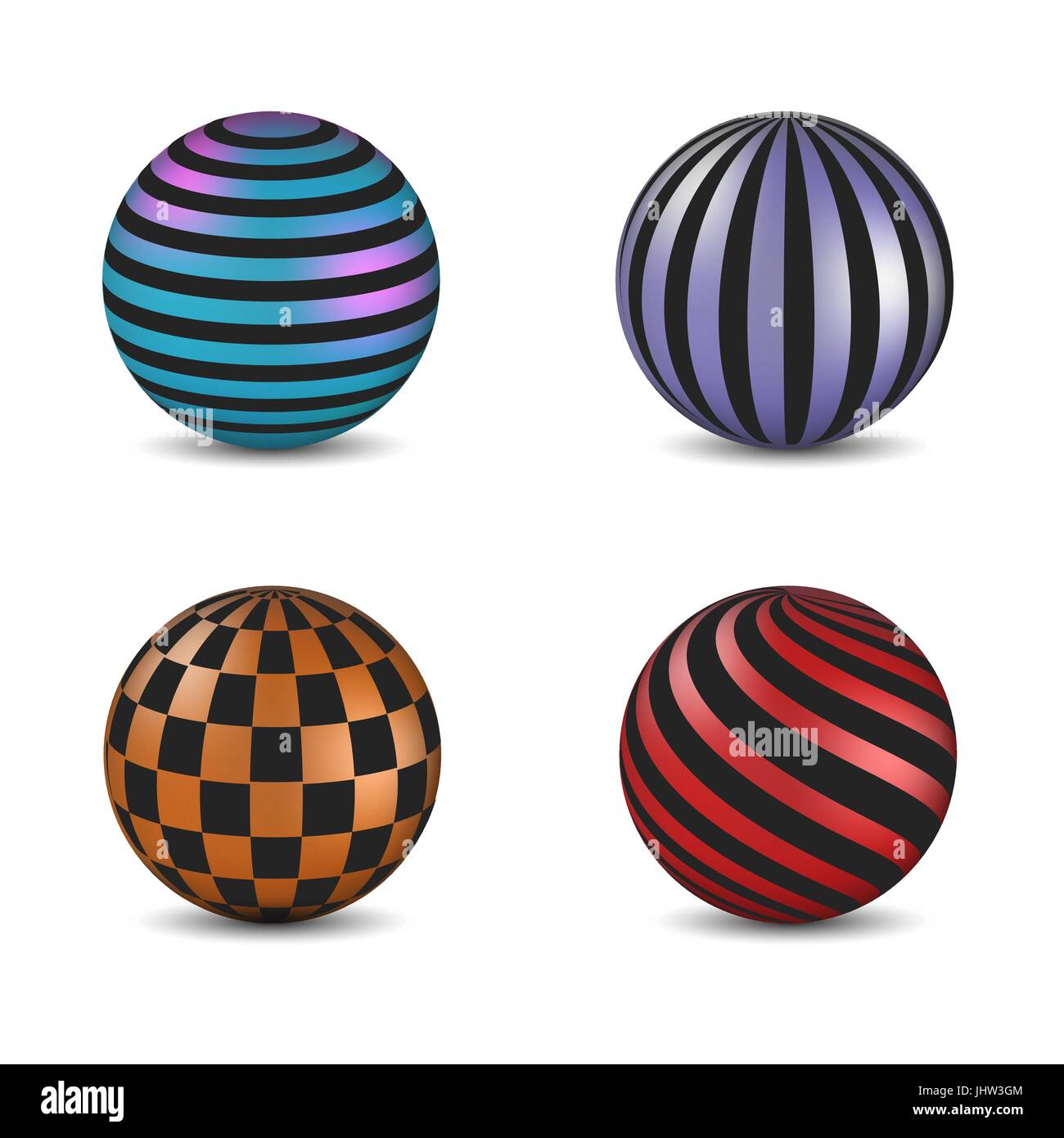 Set of glossy colored balls with strip and square fill, isolated on ...