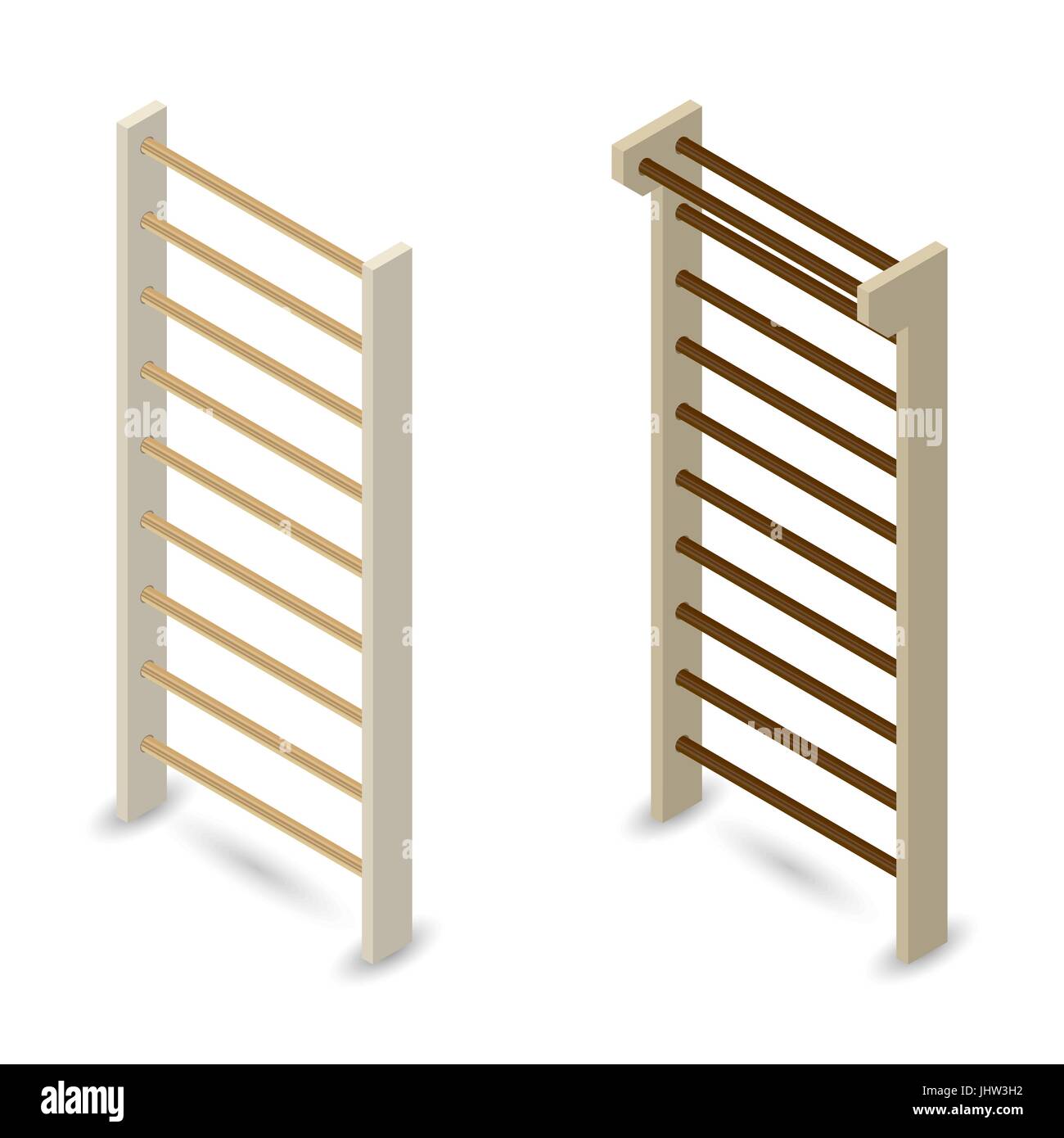 Wooden Swedish wall, isolated on white background. Design elements ...