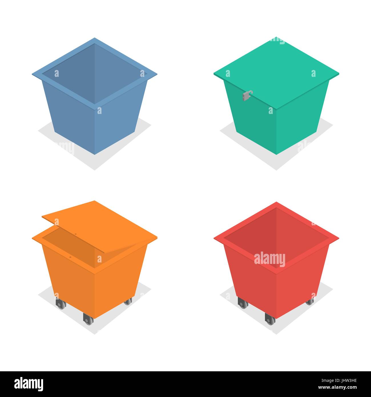 Set of metal container for garbage of different shapes, isolated on ...