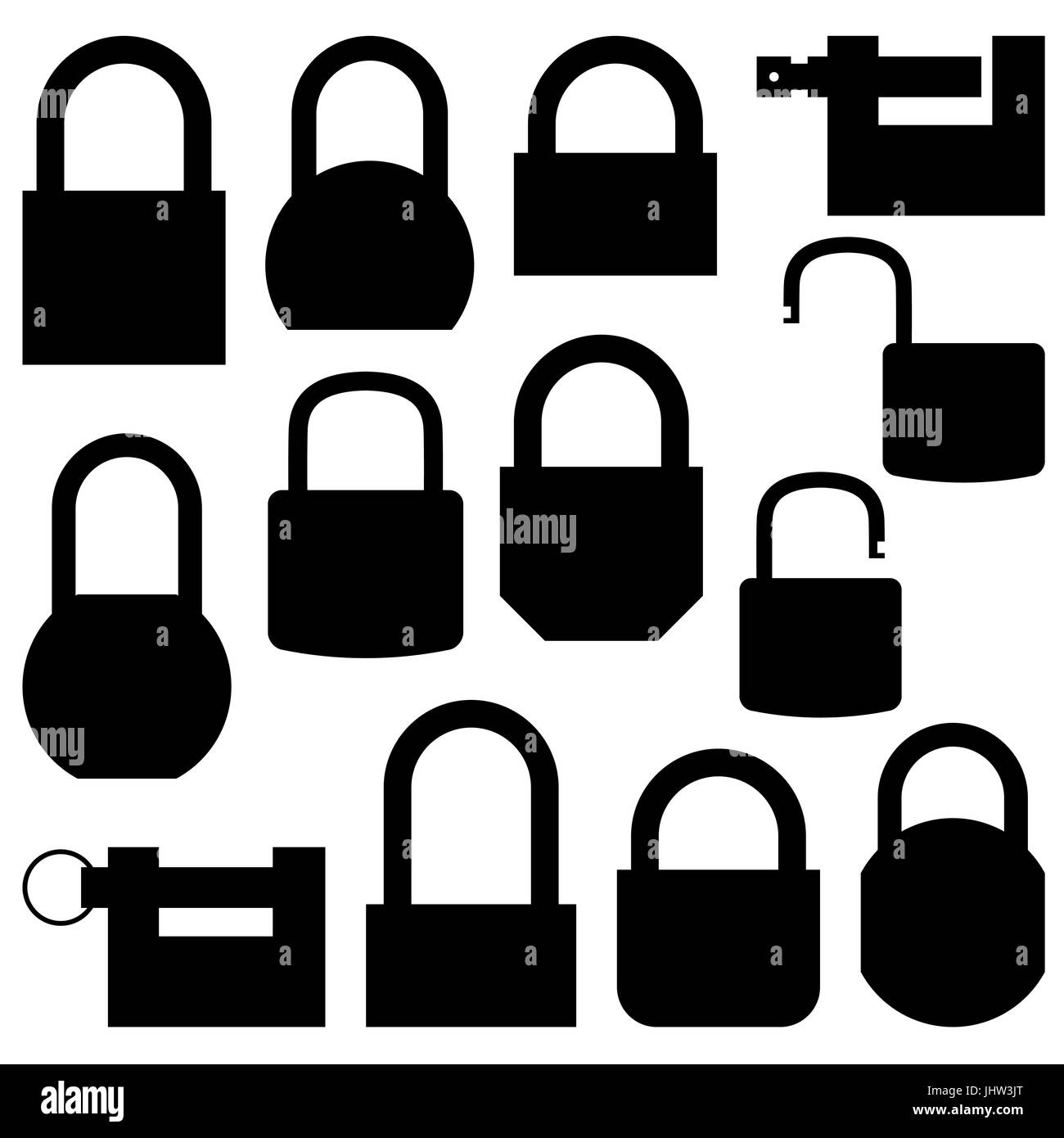 Set black icons lock of different shapes, isolated on white background ...