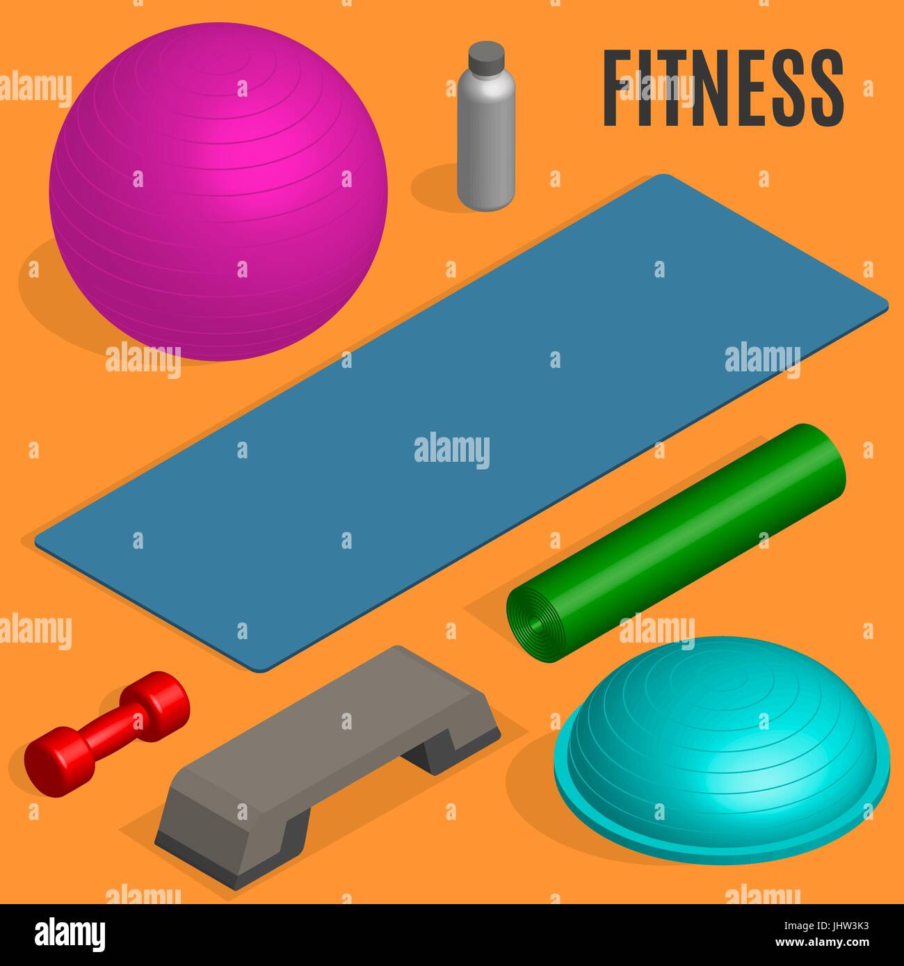 Set of sports equipment items. Elements design for gym and fitness room ...