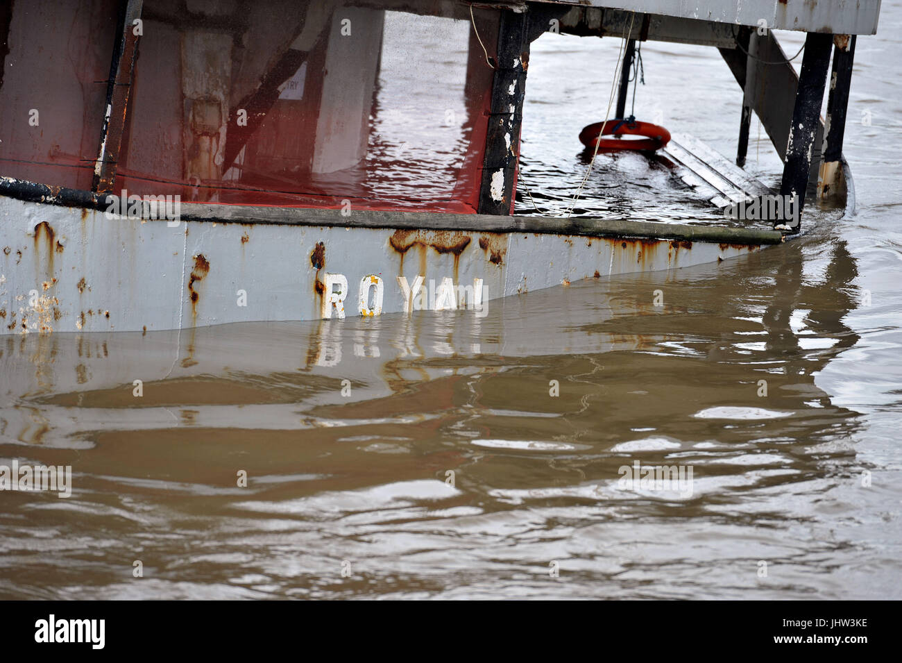 The name plate on the stern of the MV Royal Iris, a twin screw diesel ...