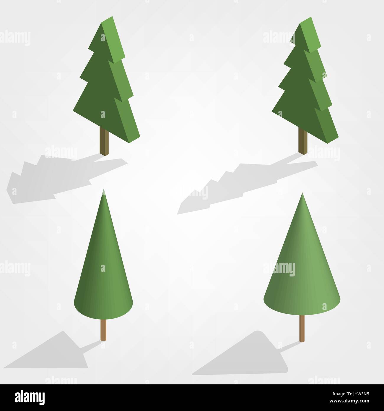 Green trees of various shapes isolated on white background. Elements ...