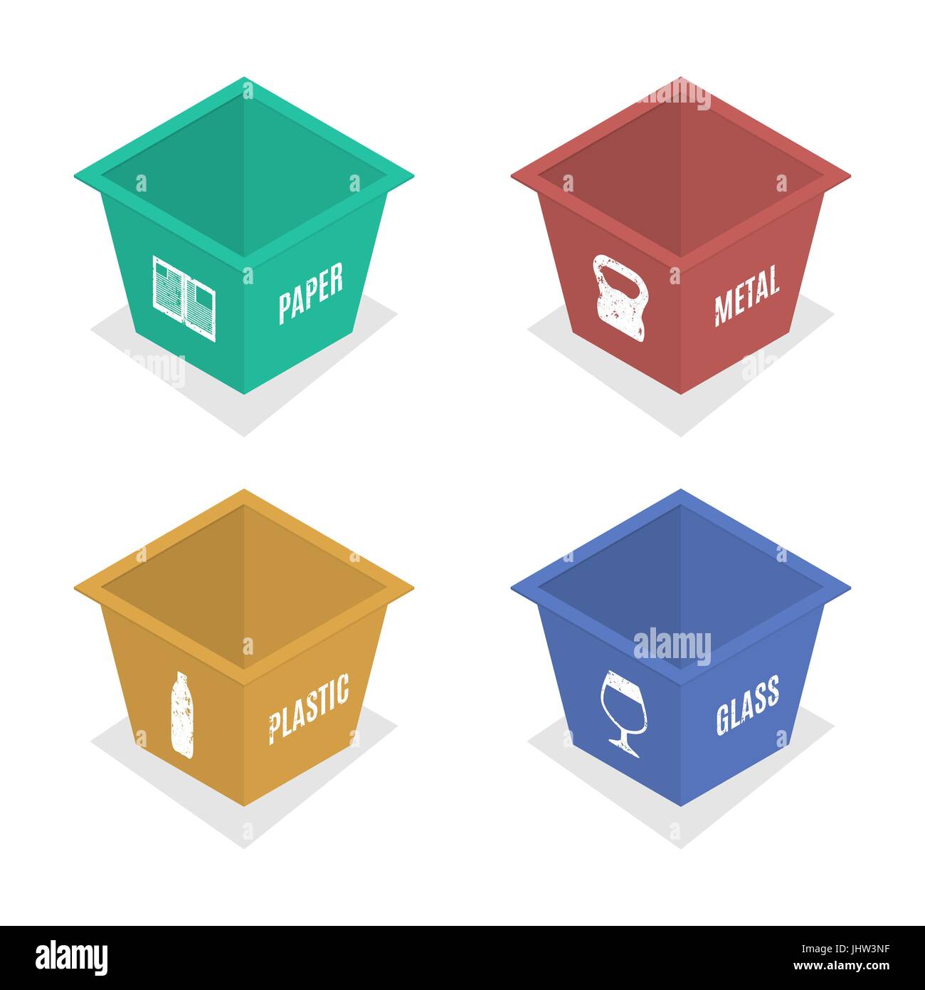 Set of container for garbage of different types. Plastic, glass, paper ...
