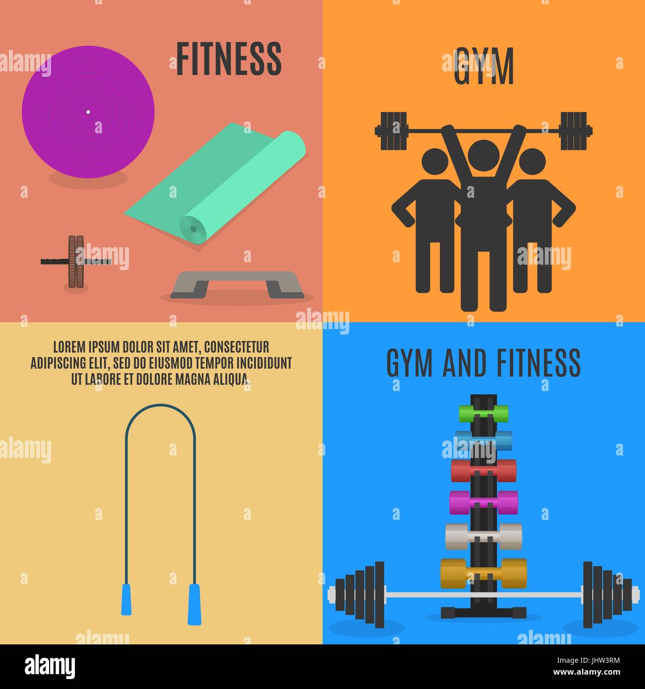 Set of sports equipment items. Flat elements design for gym and fitness ...