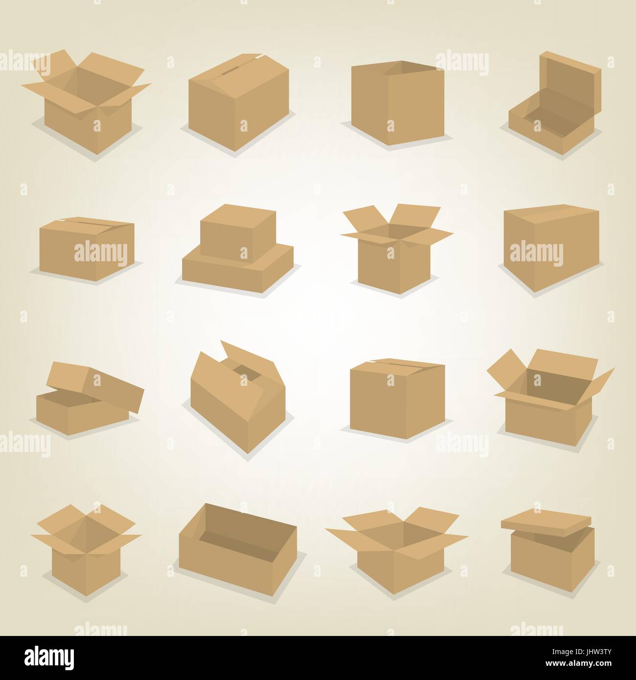 Set of cardboard box icons isolated on white background. Flat style ...