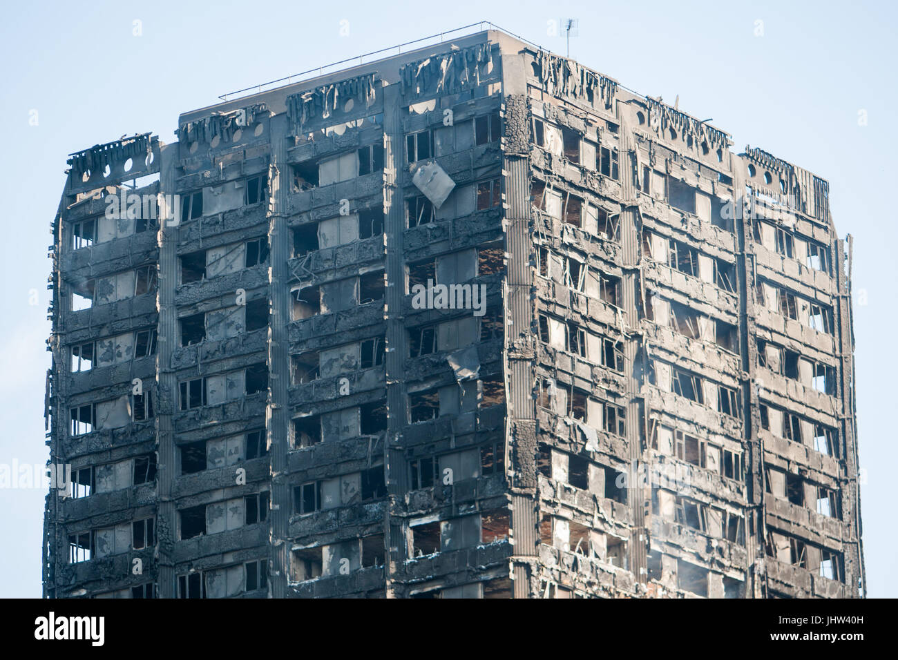 Scene at Grenfell Tower the day after the fire in West London ...