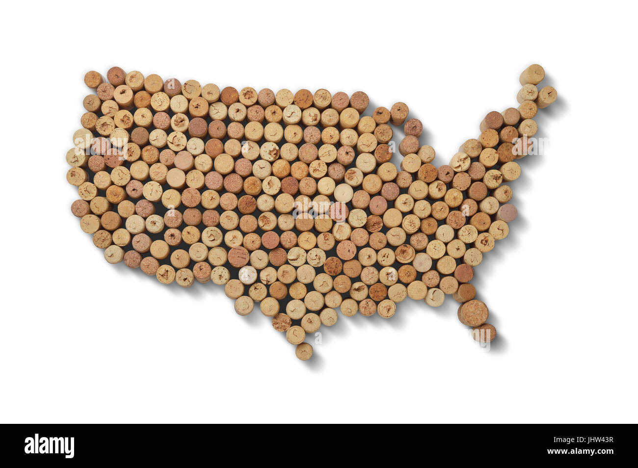 Wine-producing countries - maps from wine corks. Map of USA on white ...