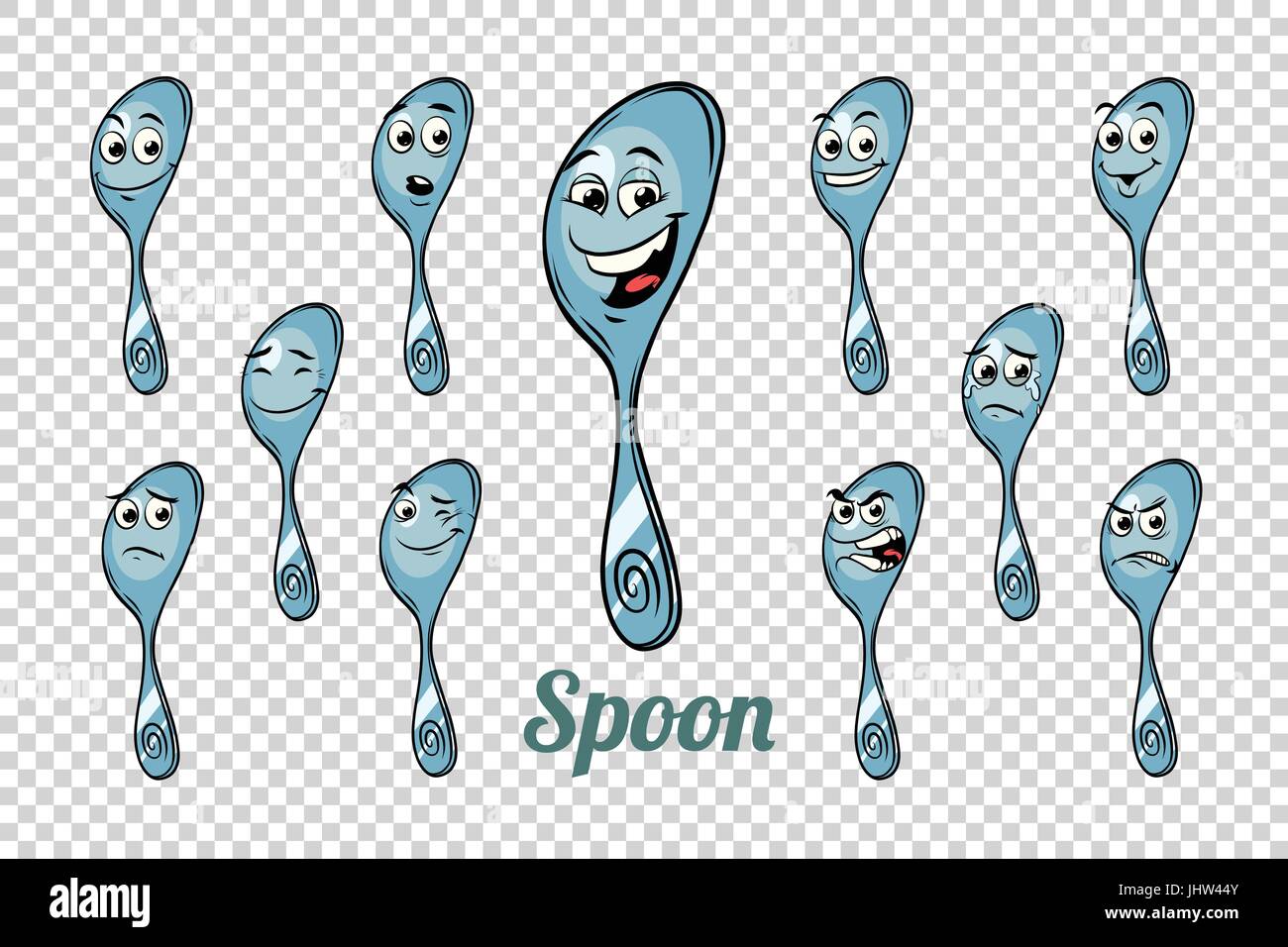 spoon emotions characters collection set. Isolated neutral background ...