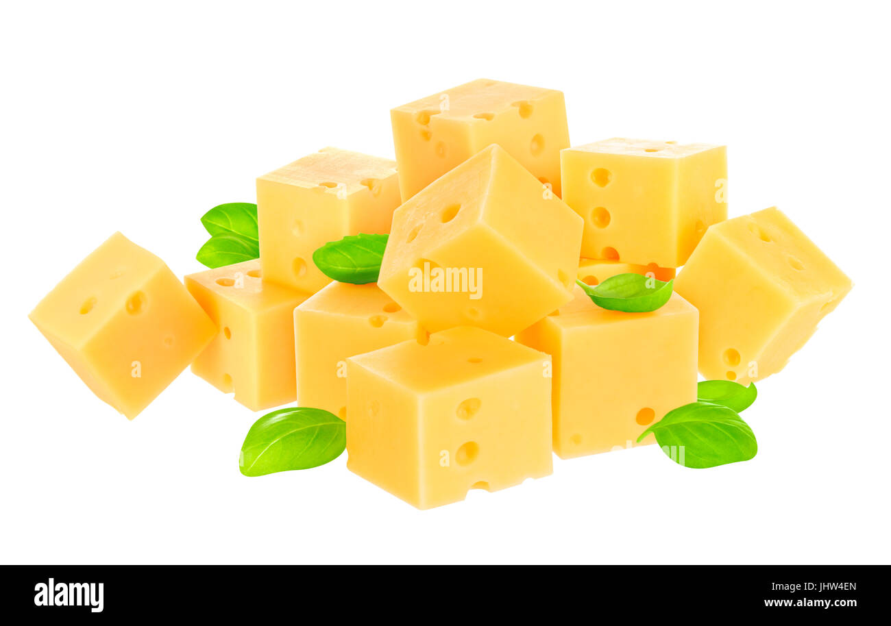 Cubes of cheese isolated on white background Stock Photo - Alamy