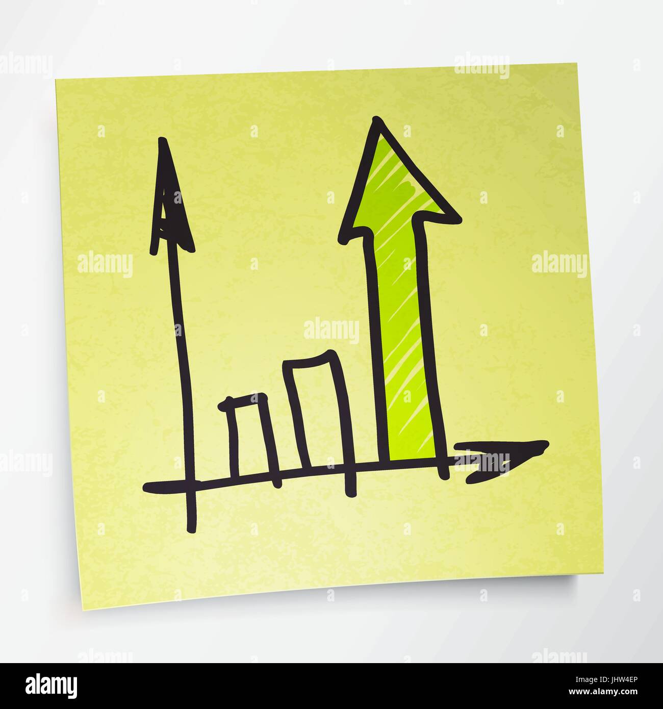 Successful business graph on yellow sticky paper. Vector illustration ...