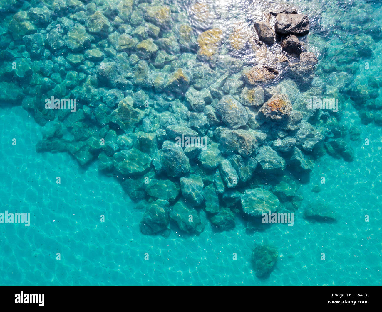 Aerial view of the rocks on the sea. Overview of the seabed seen from ...