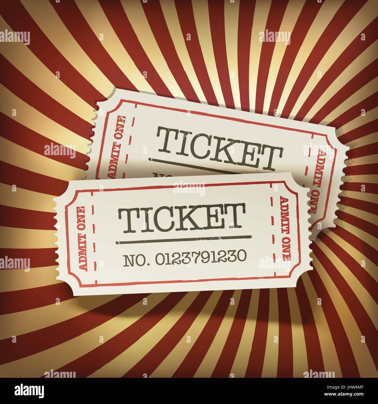 Cinema tickets on retro rays background, vector Stock Vector Image ...