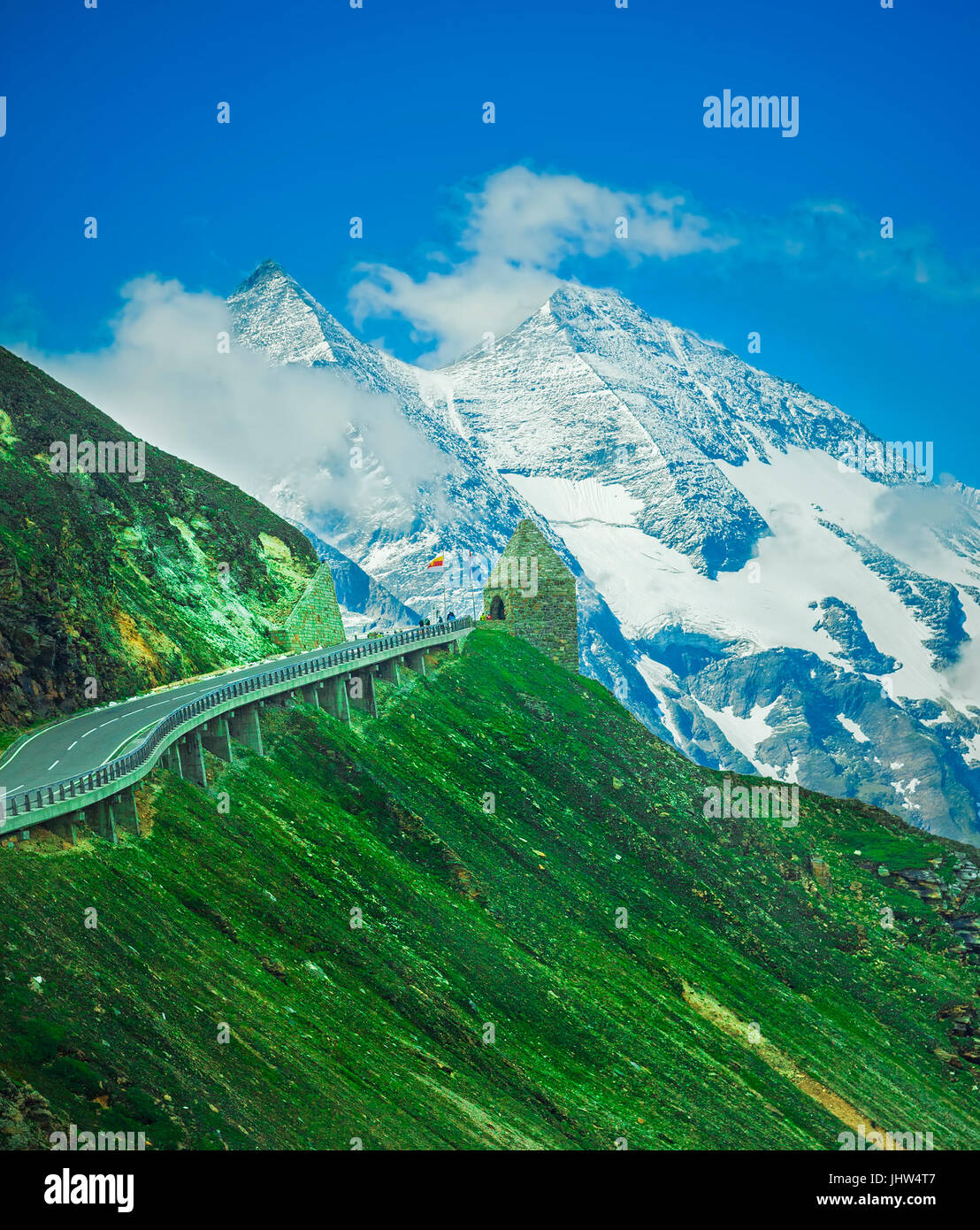 alpine mountain road in Grossglockner pass, Austria and Germany Alps ...
