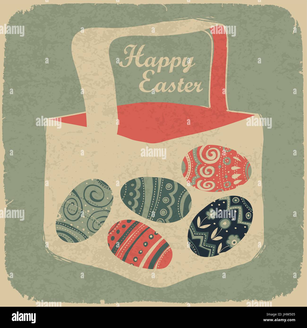 Easter basket with eggs. Retro style easter background Stock Vector ...