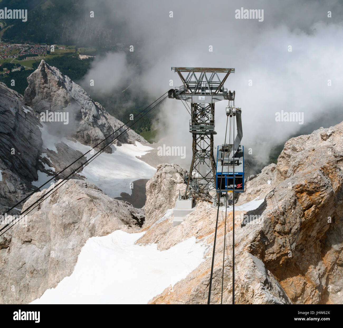 EHRWALD - JULY 04: The Tyrolean Zugspitze Cable Car on the Zugspitze ...