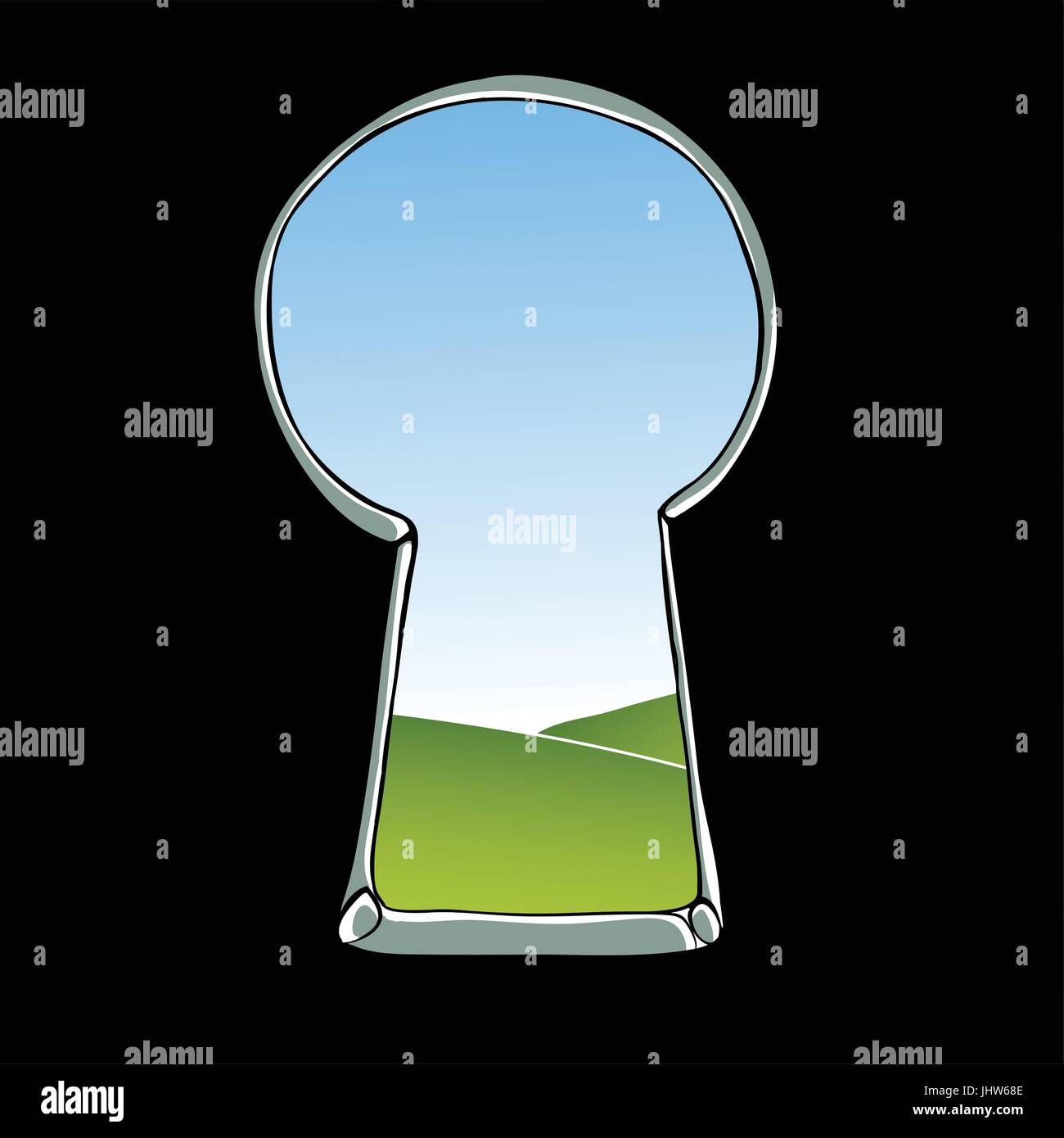 Keyhole illustration. View of landscape through keyhole. Vector Stock ...