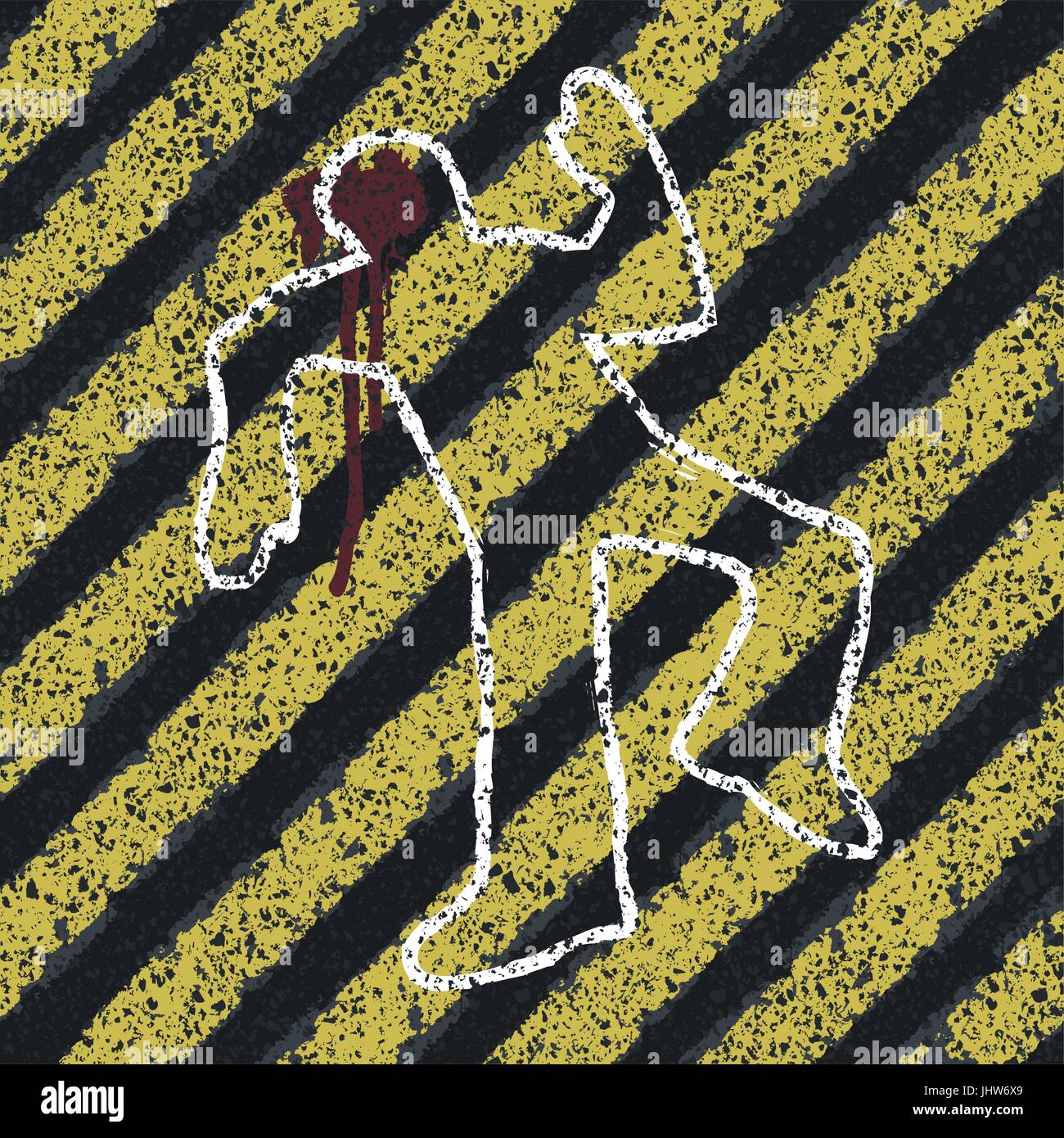Murder Silhouette on yellow hazard lines. Accident prevention or crime ...