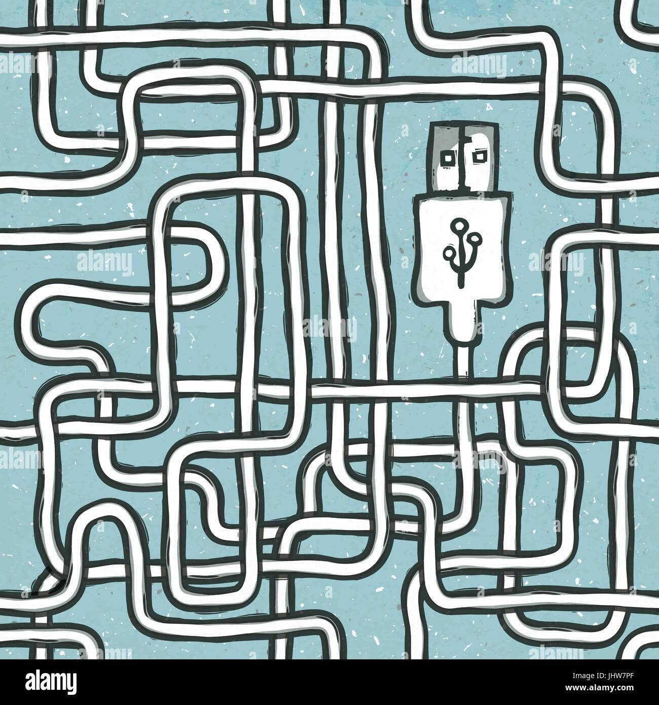 Seamlessly tangled wire of portable electronic devices. Vector concept ...