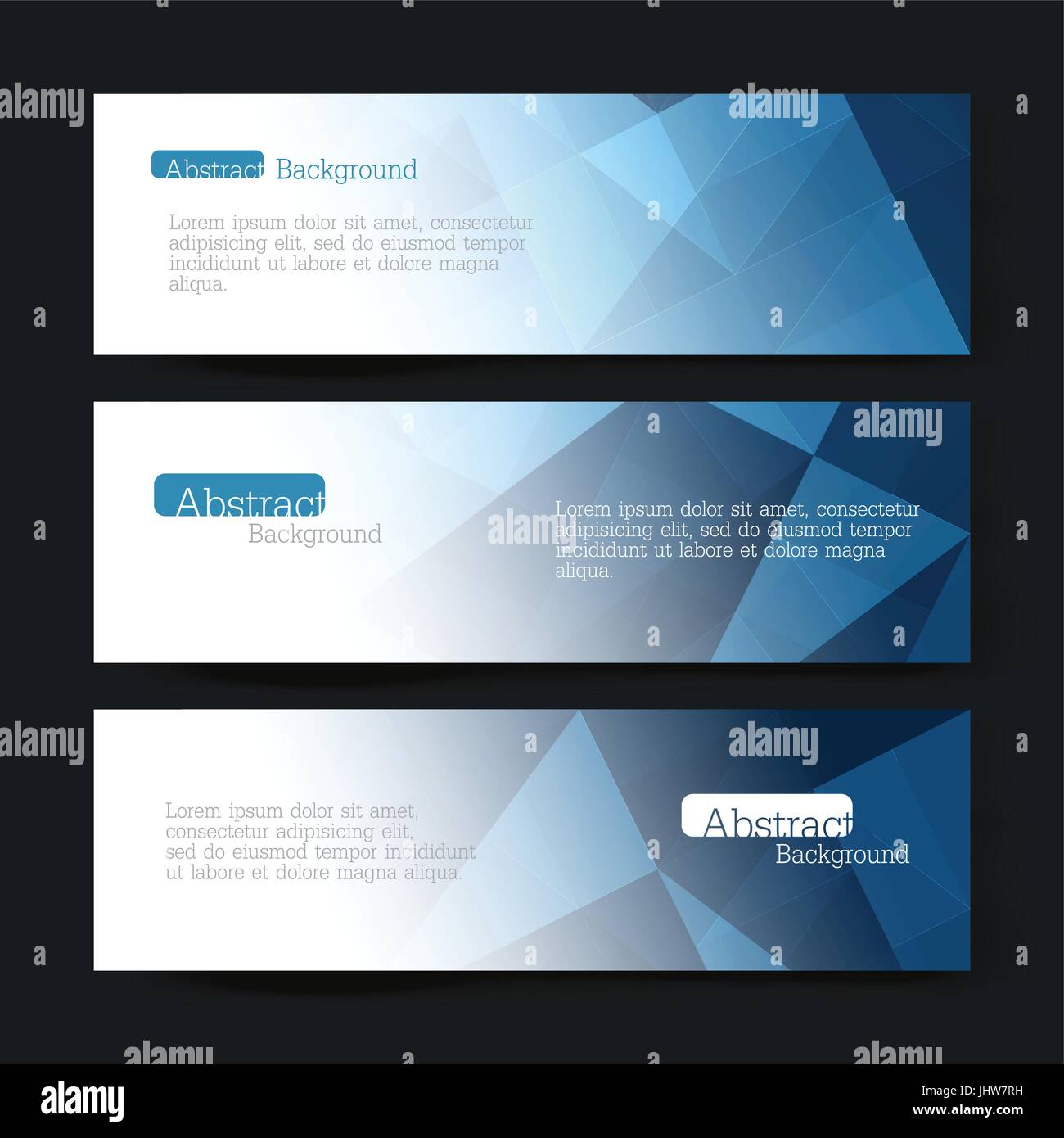 Collection of three horizontal banner designs, abstract blue triangles ...