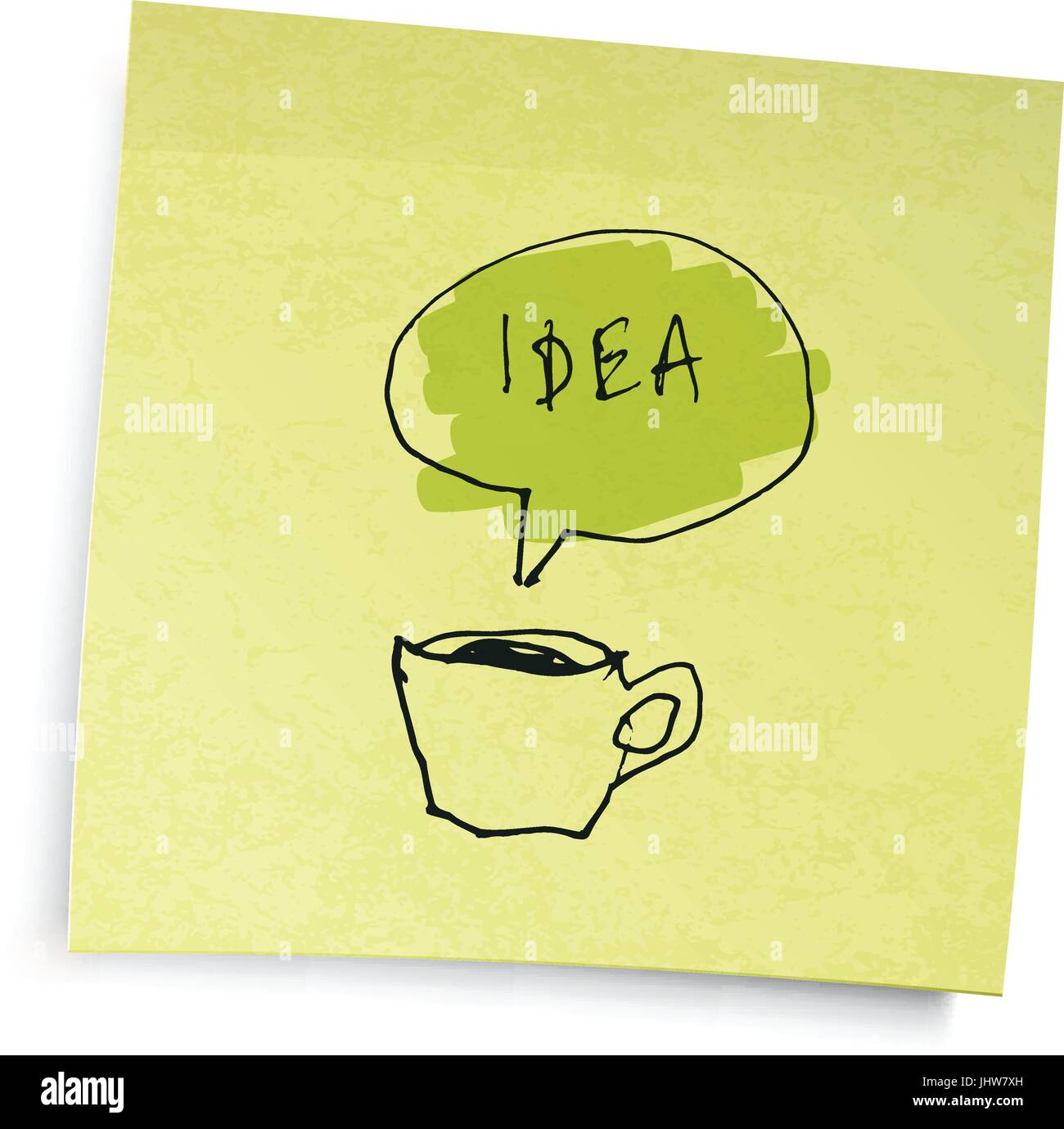 Yellow sticky notes with coffee cup "idea" illustration. Vector ...