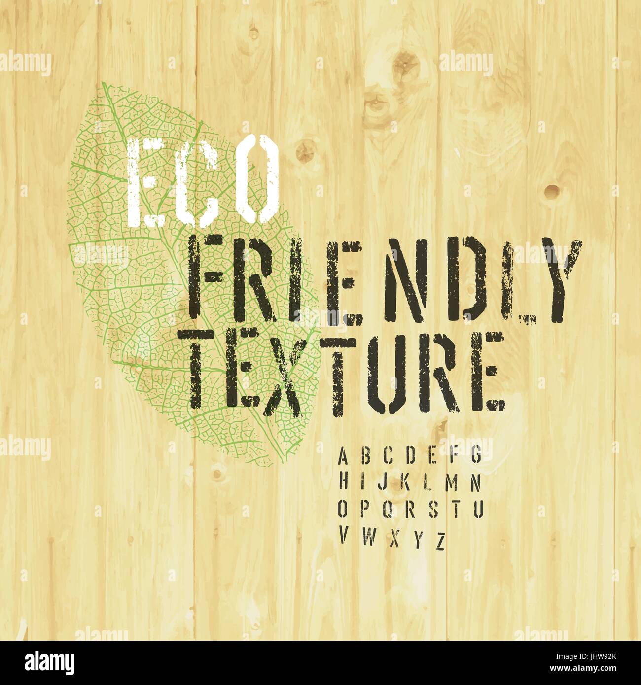 Eco Friendly Design Template (Texture and Stencil Alphabet and Leaf ...