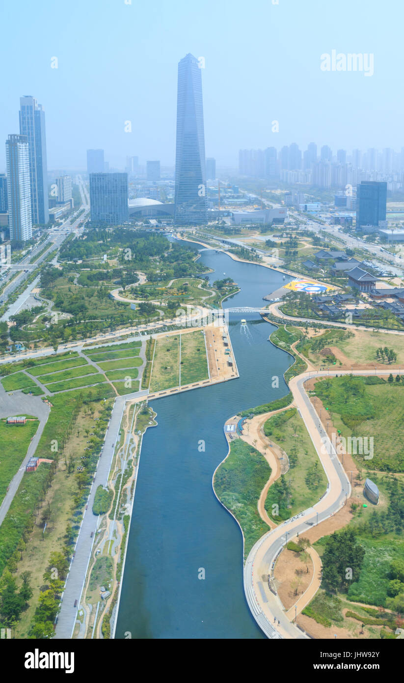 Songdo, Korea - June 13, 2016: Aerial view of Songdo Central Park in ...
