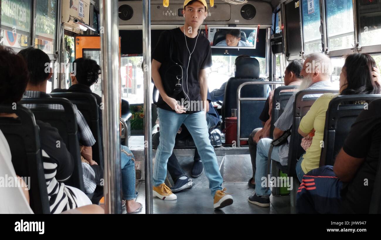 People Riding on City Bus Interior View Bangkok Thailand South Rast ...