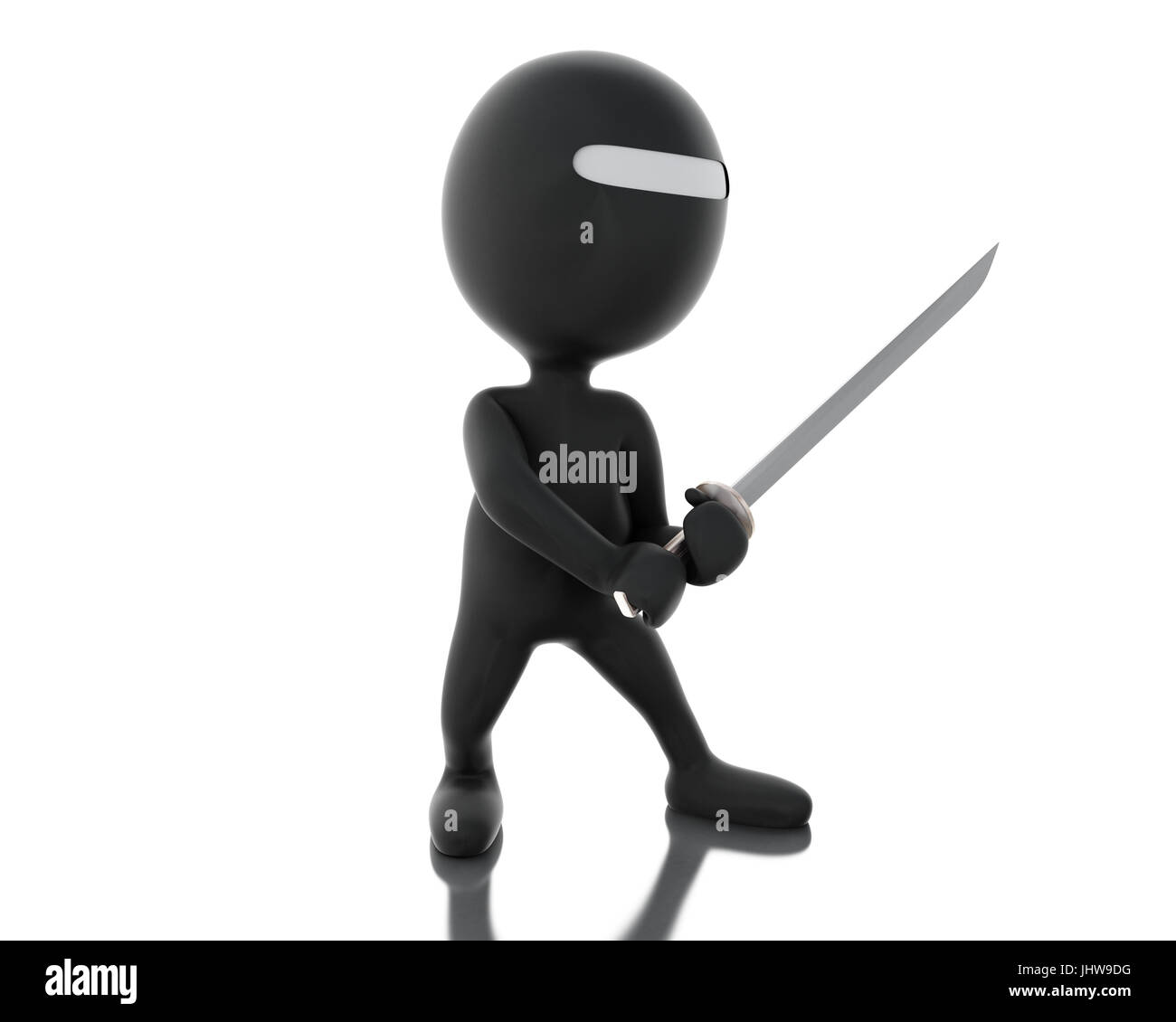 3d illustration. Ninja with sword in agressive posture. Isolated white ...