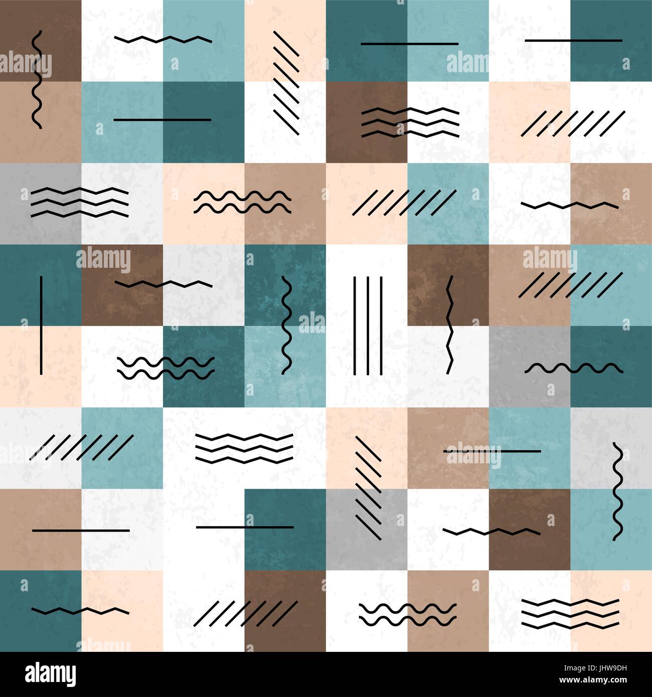 Geometric lines and squares seamless pattern. Retro colors. Textured ...