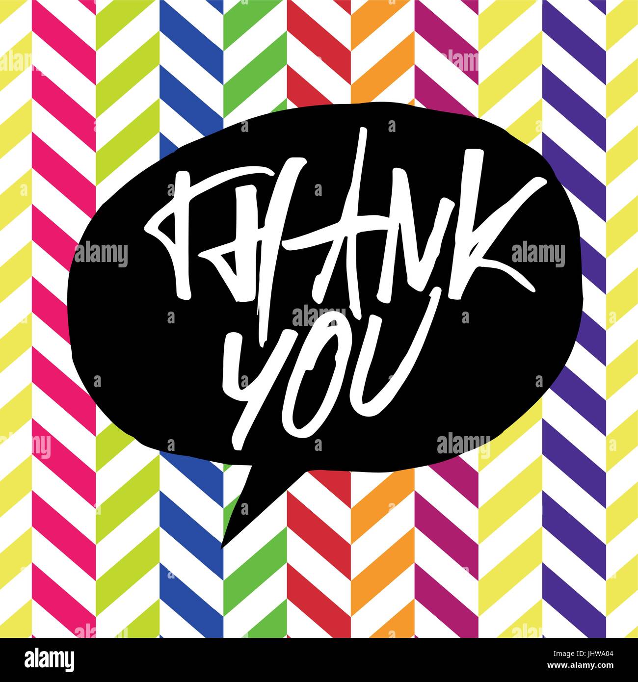 Thank you message. Lettering on colorful chevron pattern. In black ...