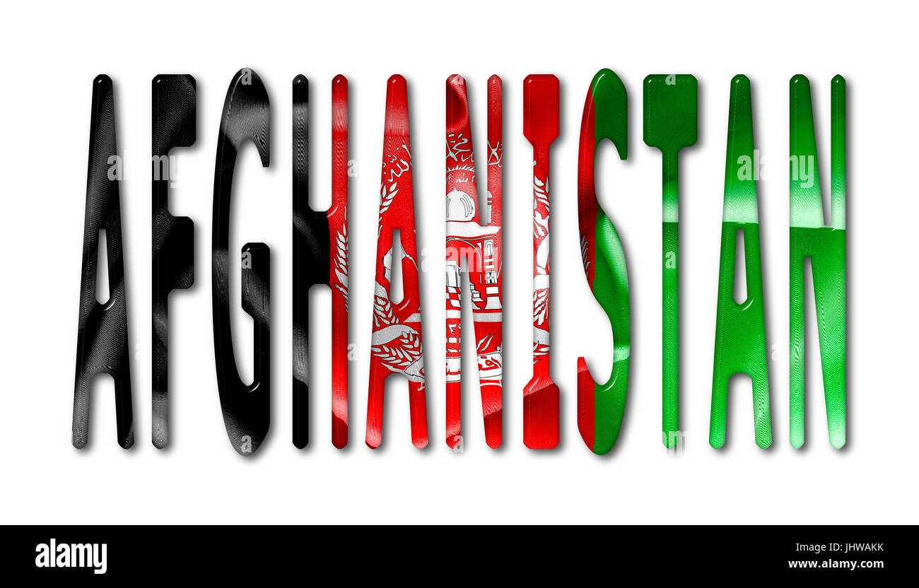 Afghanistan word with a beveled flag texture on an isolated white ...