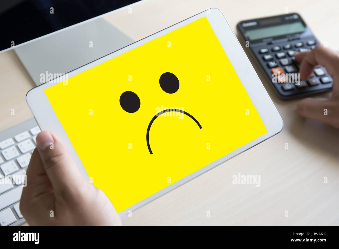 Depressive emotions concept, smiley face emoticon printed depression ...