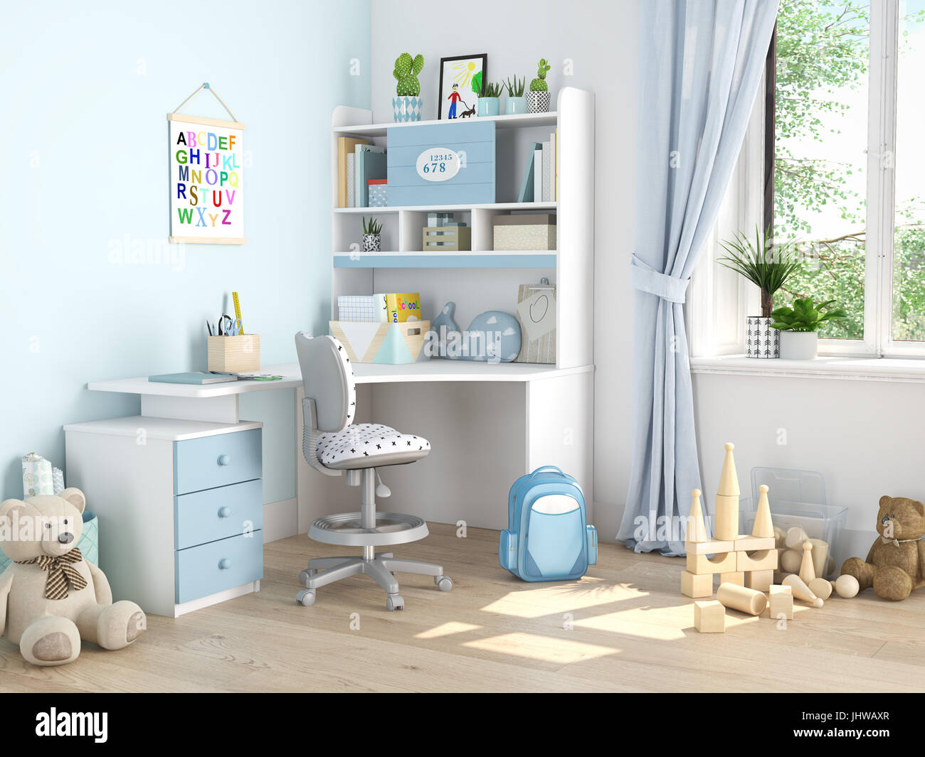 3d rendering blue kids room hi-res stock photography and images - Alamy