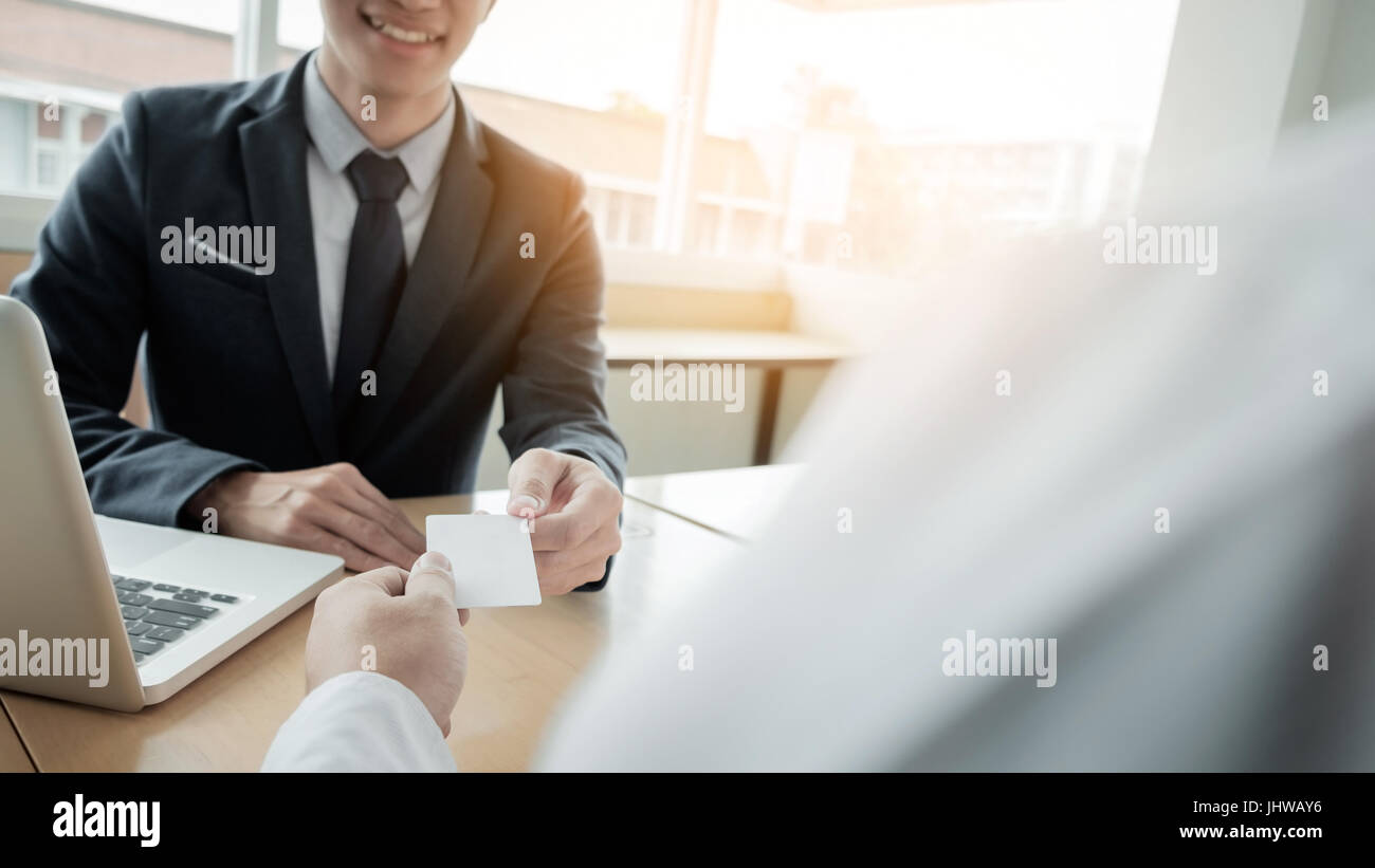 young businessman at the hiring interview in the office, meeting at ...