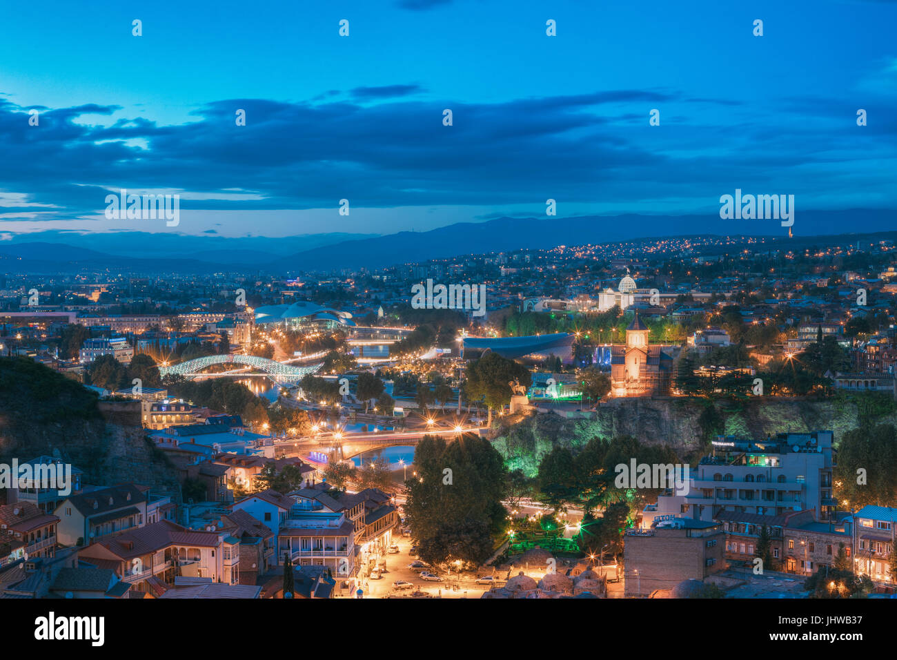 Tbilisi, Georgia. Bridge Of Peace, Concert Music Hall, Metekhi Church ...