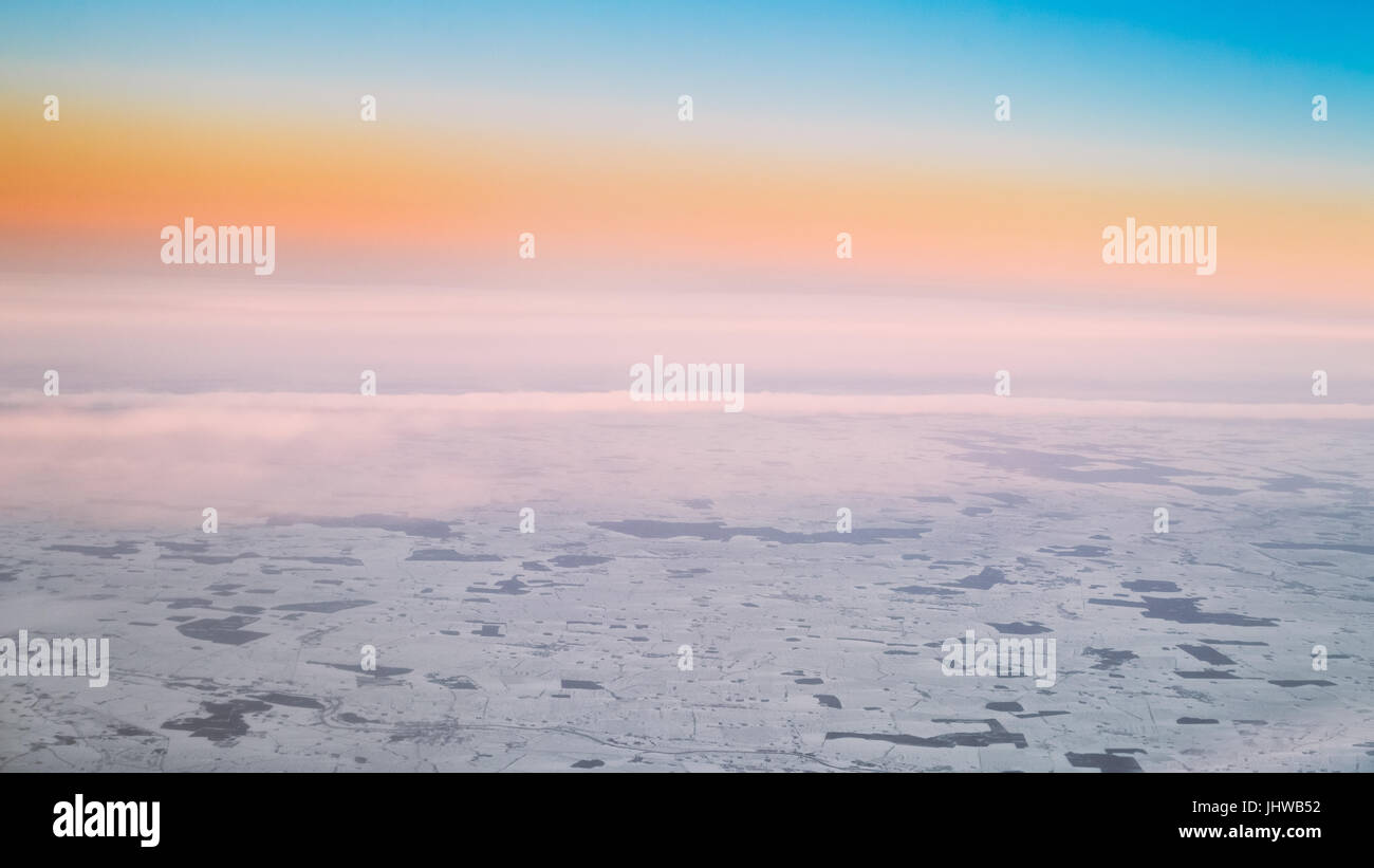 Panoramic Aerial View From High Altitude Flight Of Aircraft On Snow ...