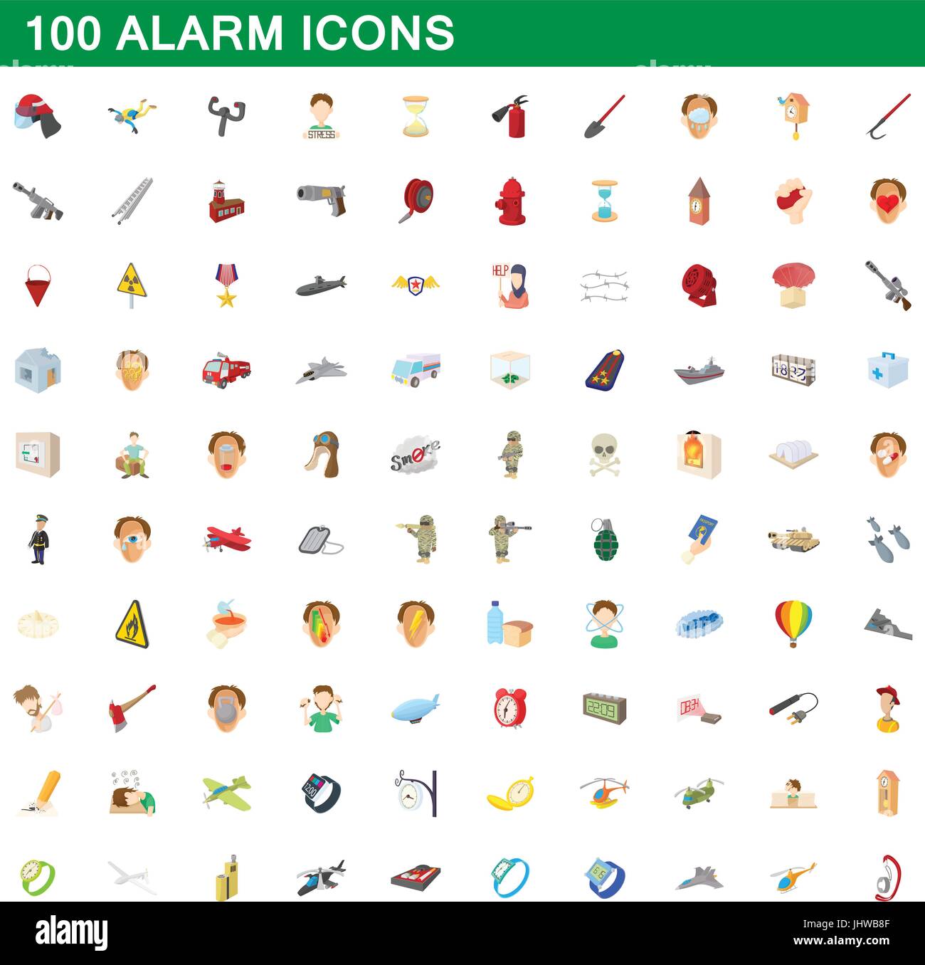 100 alarm icons set, cartoon style Stock Vector Image & Art - Alamy