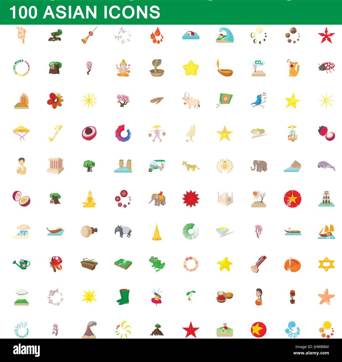 100 asian icons set, cartoon style Stock Vector Image & Art - Alamy