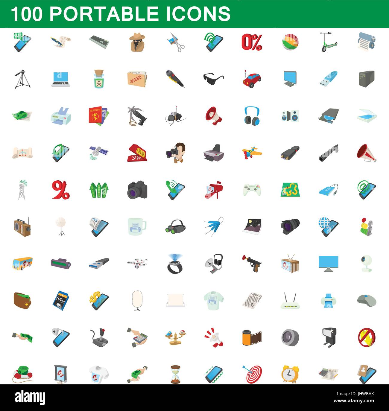 100 portable icons set, cartoon style Stock Vector Image & Art - Alamy